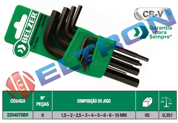 JOGO CHAVES ALLEN HEXAGONAL CURTA COM SUPORTE BELZER | Eltron - Comercial de Ferramentas Ltda